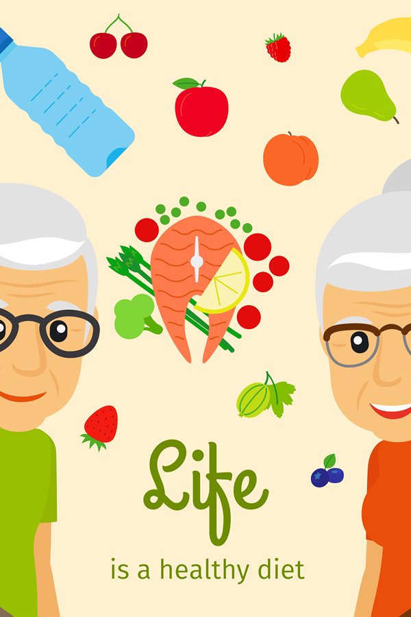Long life concept illustration with senior couple