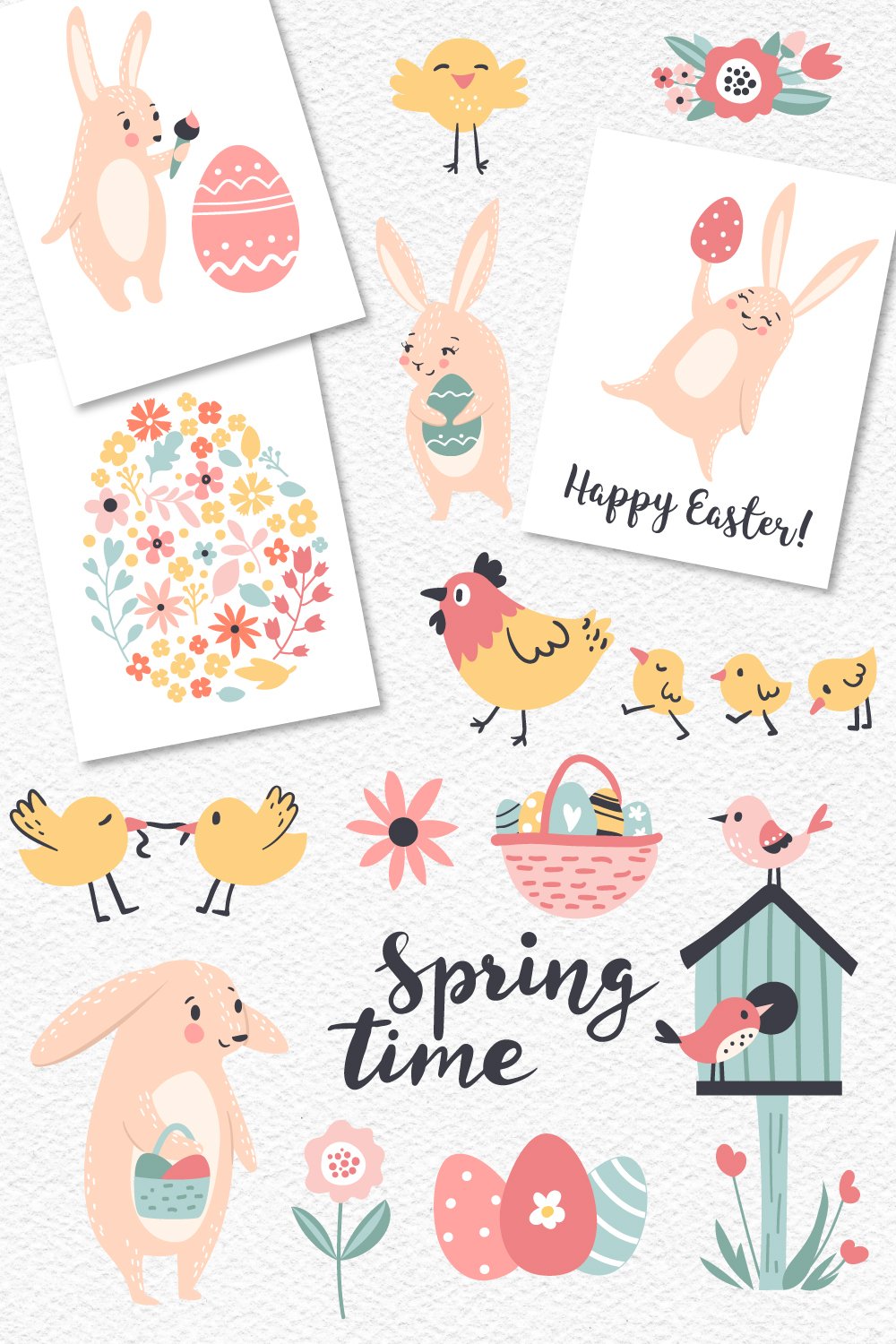 Easter clipart with cute bunnies and chickens- PNG/SVG files