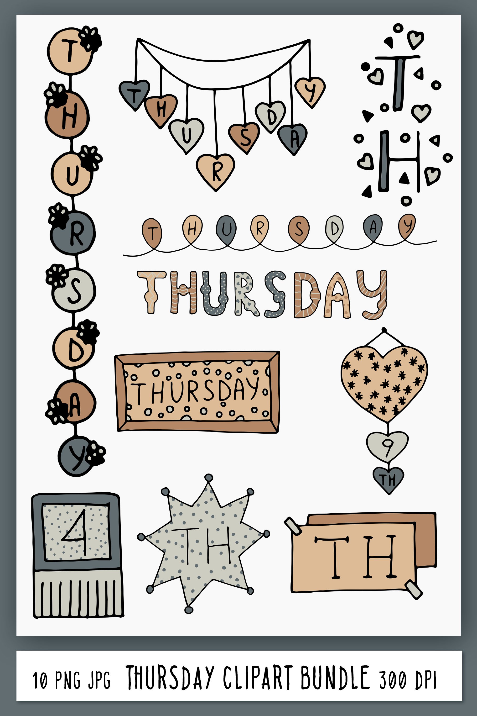 Thursday clipart bundle printable, thursday day PNG JPG