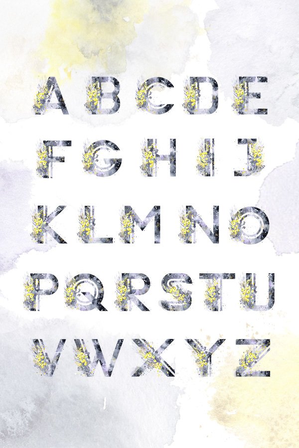 Watercolor Alphabet 26 Monograms. Sublimation Design JPG PNG