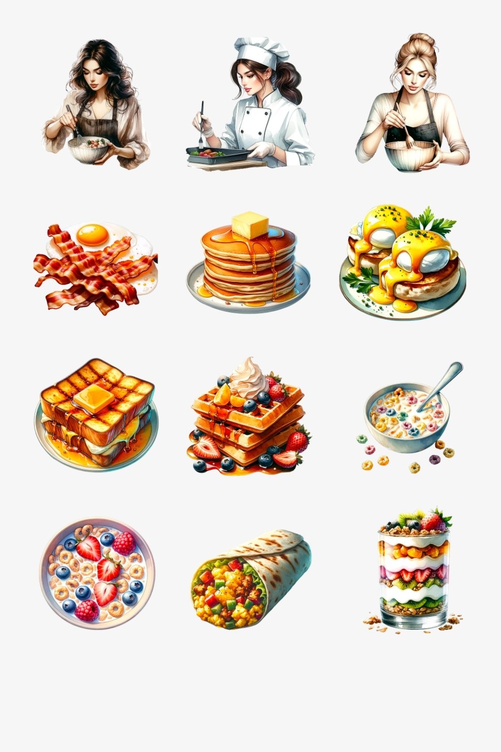 Watercolor Cooking Clip Art, Kitchen Printable, Food