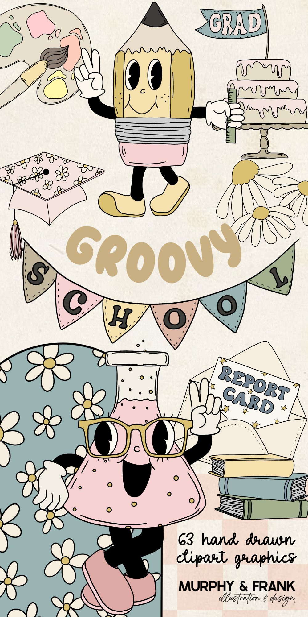 Groovy School Clipart Bundle Education Clipart