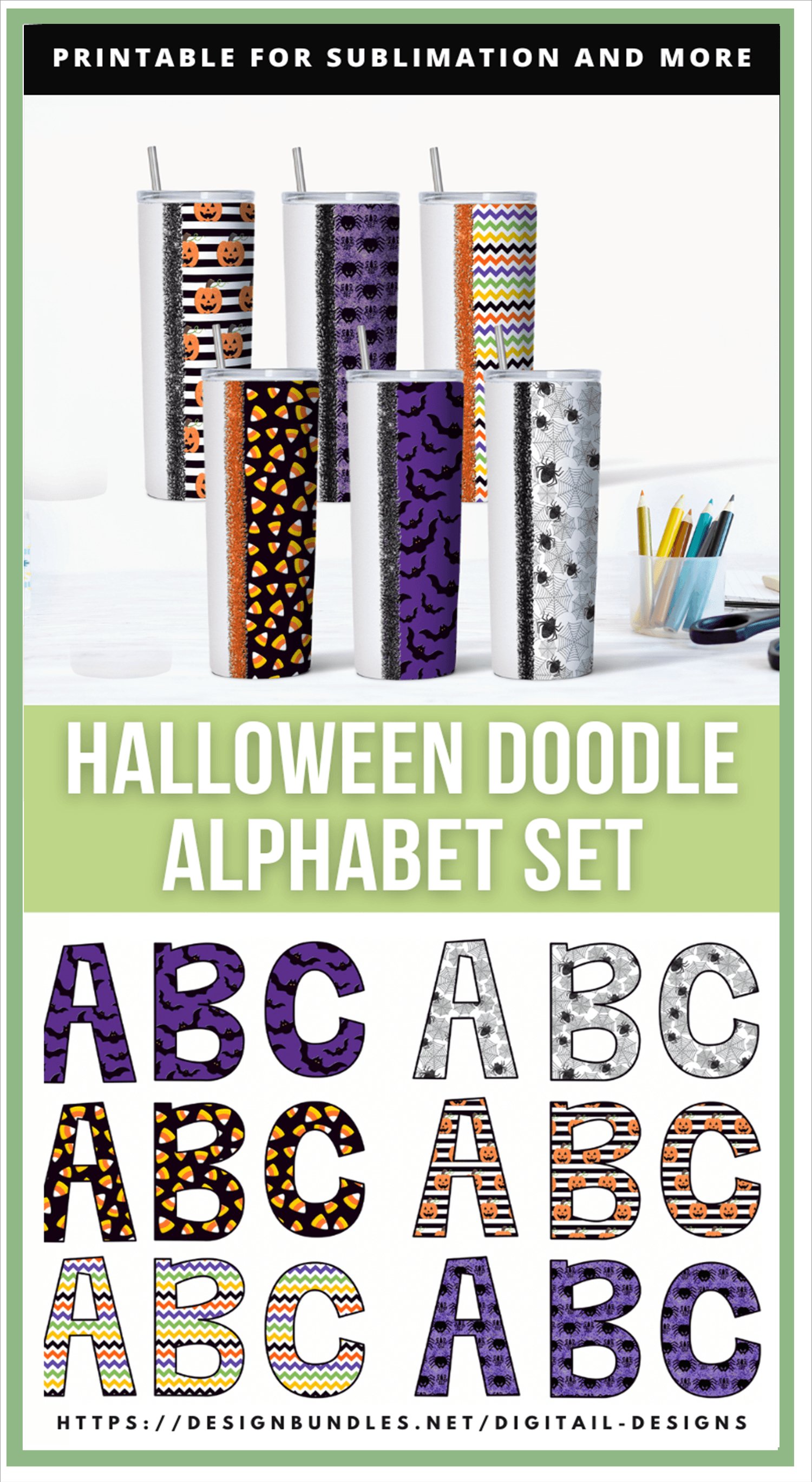 Halloween Doodle Alphabet and Clipart Bundle