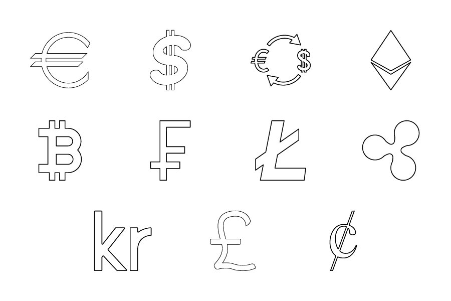 Money symbol black color set outline style vector