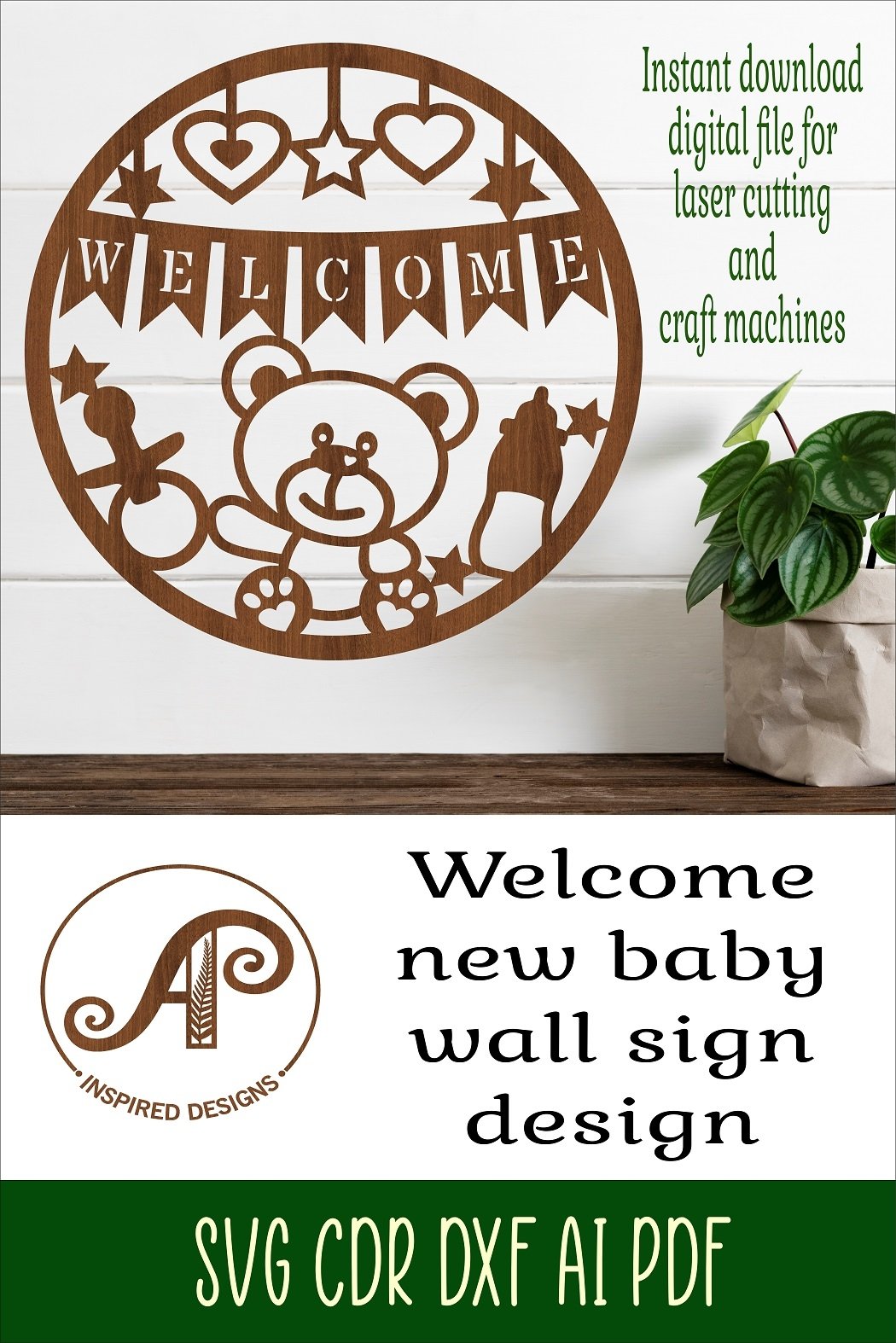 Welcome New Baby wall art sign, SVG file. vector