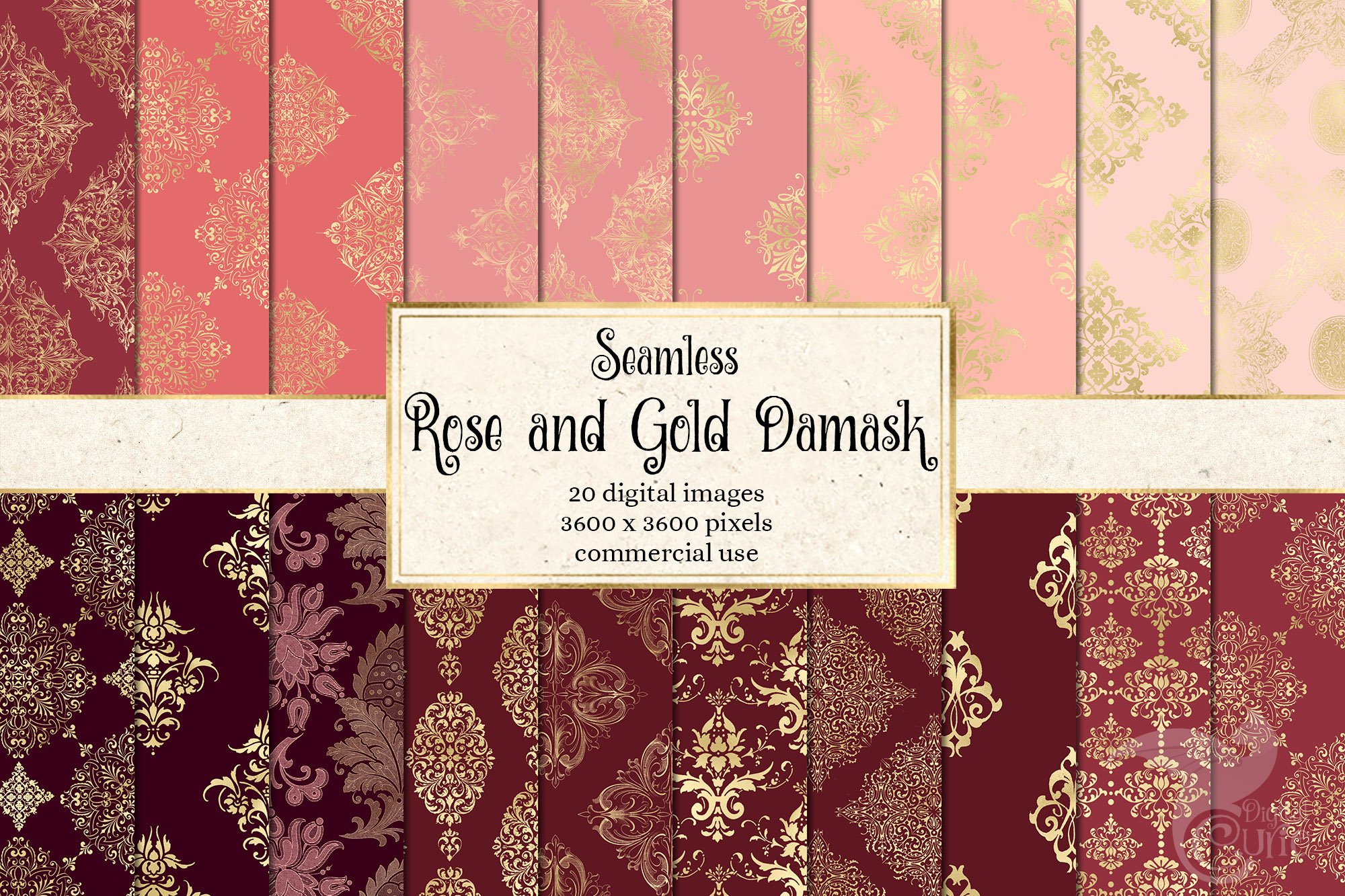Rose and Gold Damask Digital Paper