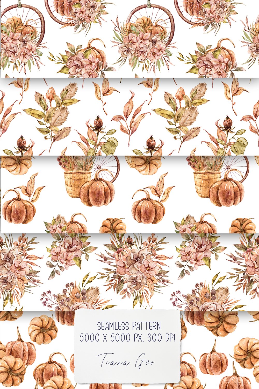 Watercolor pumpkin seamless pattern. Halloween Digital paper