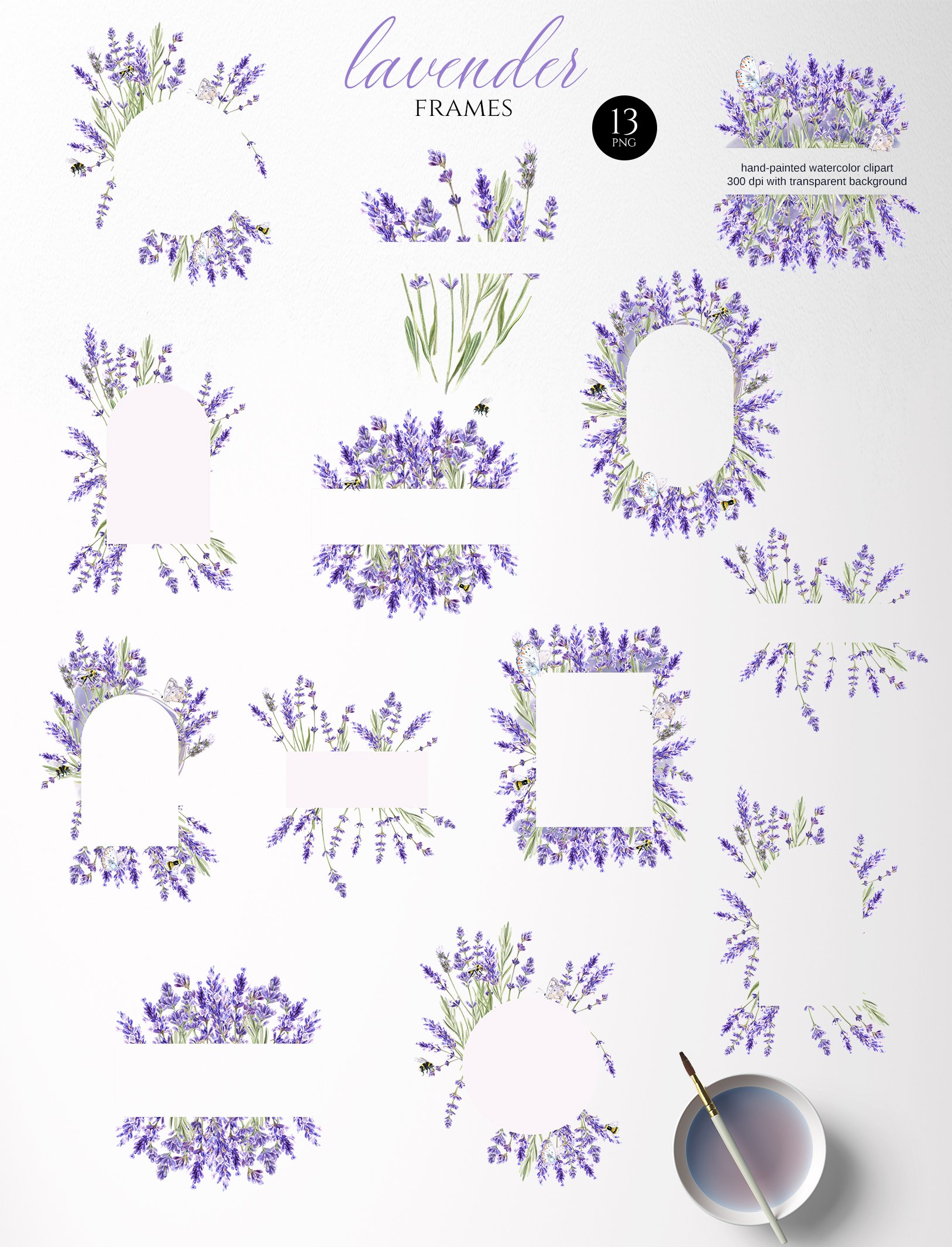 Watercolor Lavender Set, Wedding Frame