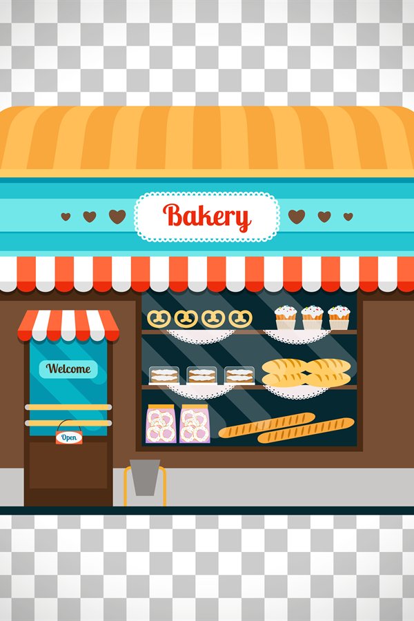 Bakery shop front on transparent background