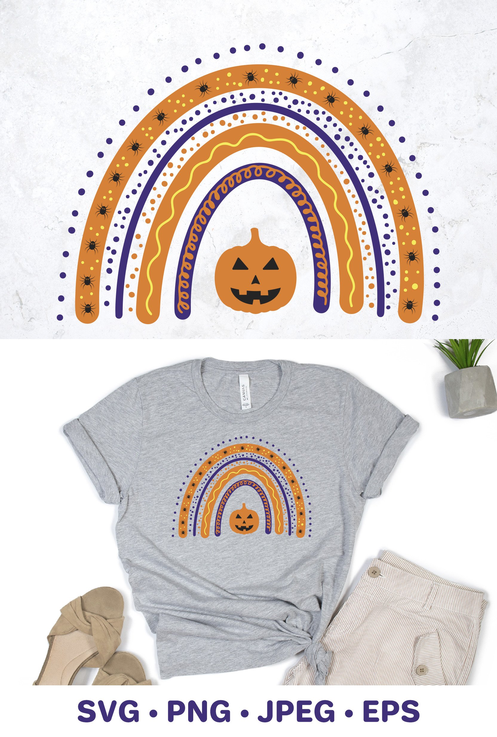 Halloween rainbow SVG. Cute pumpkin rainbow clipart