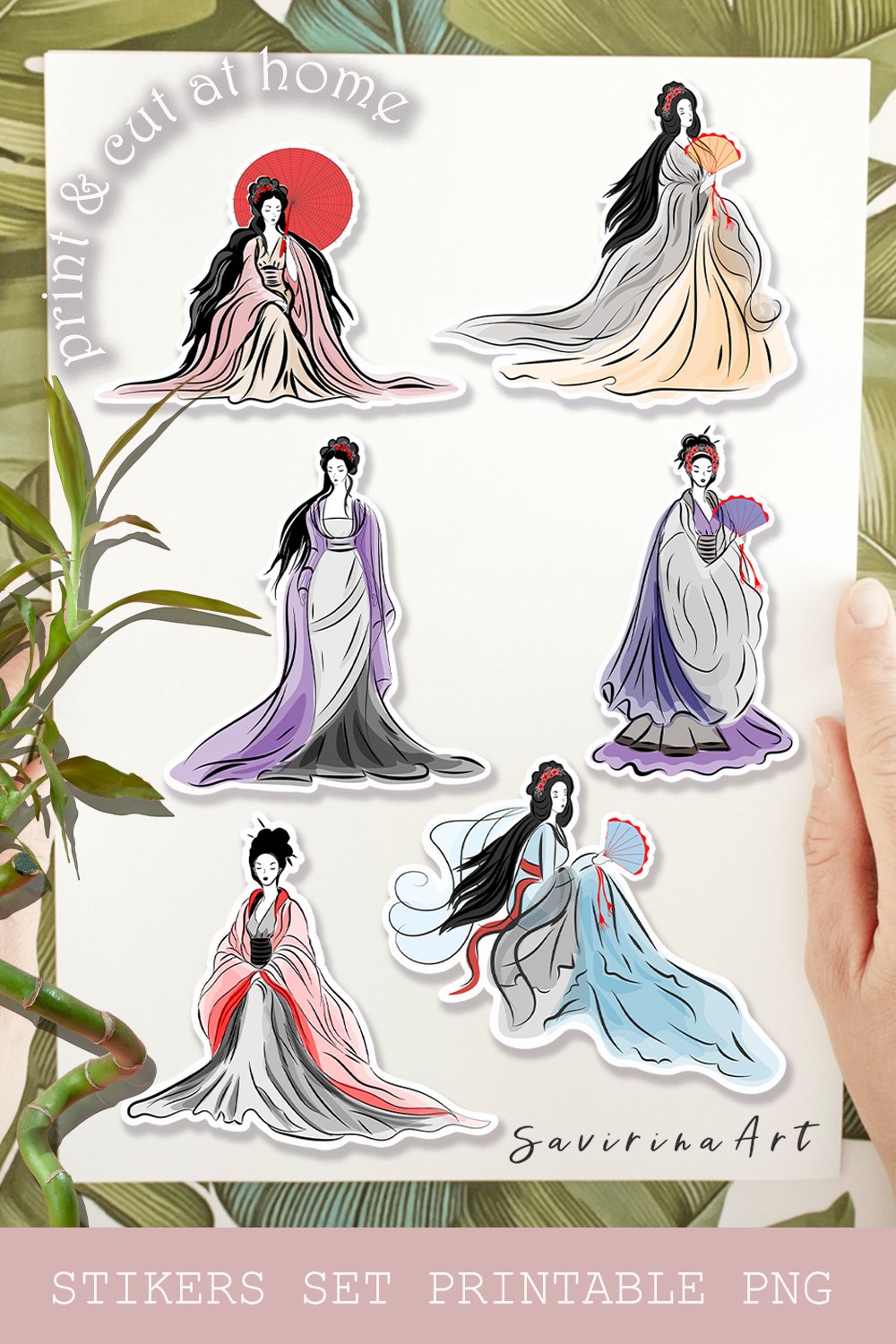 Stickers set Printable. Sticker PNG Asia girl. (2846480)