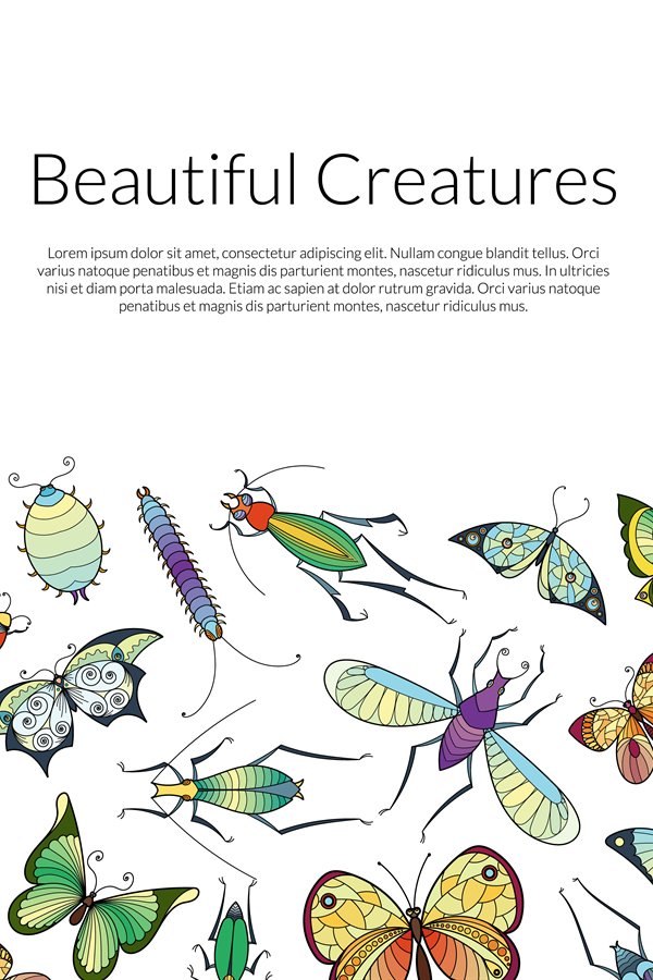 Vector hand drawn insects background banner poster