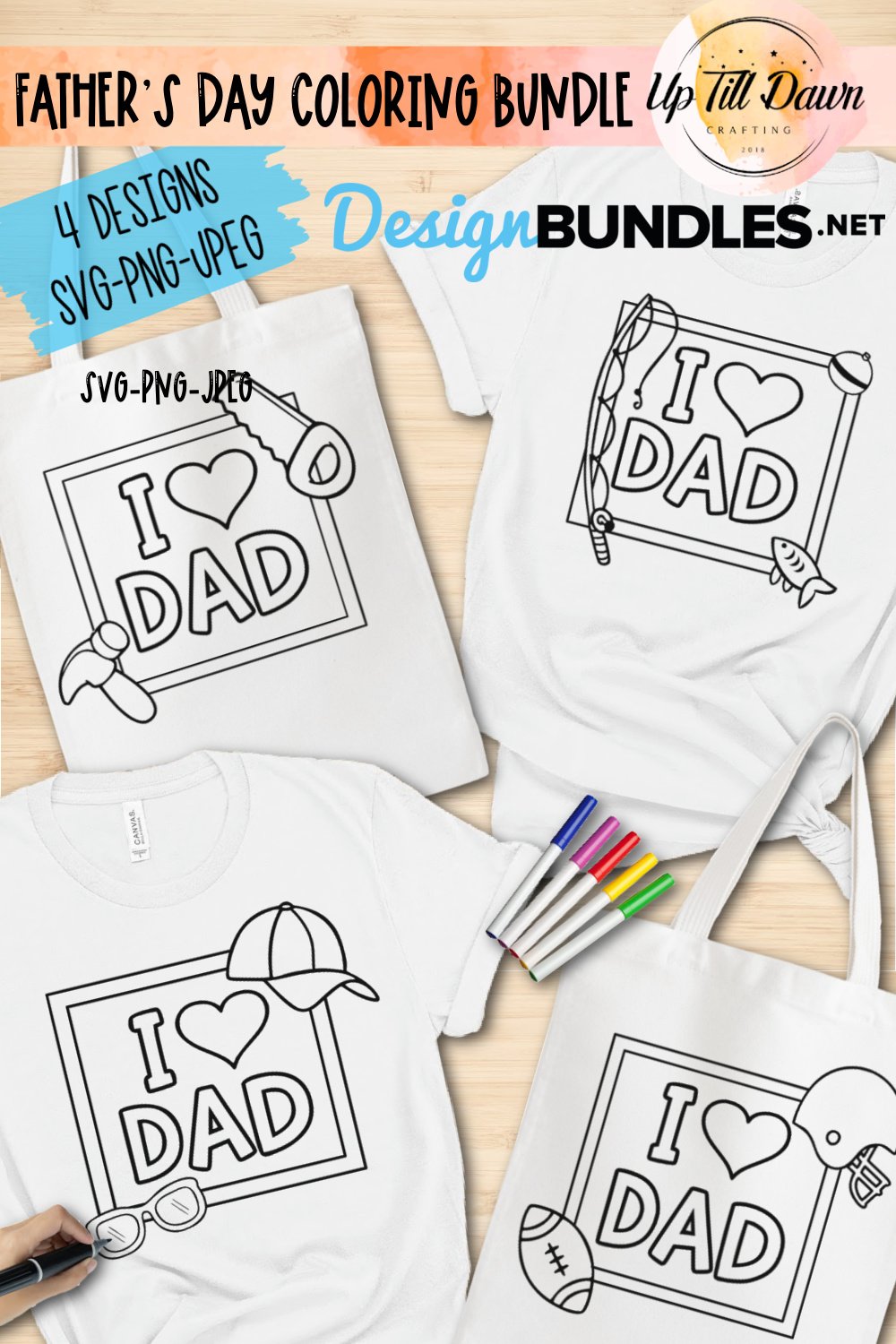 Father's Day Coloring SVG, I Heart Dad SVG, I Love Dad SVG