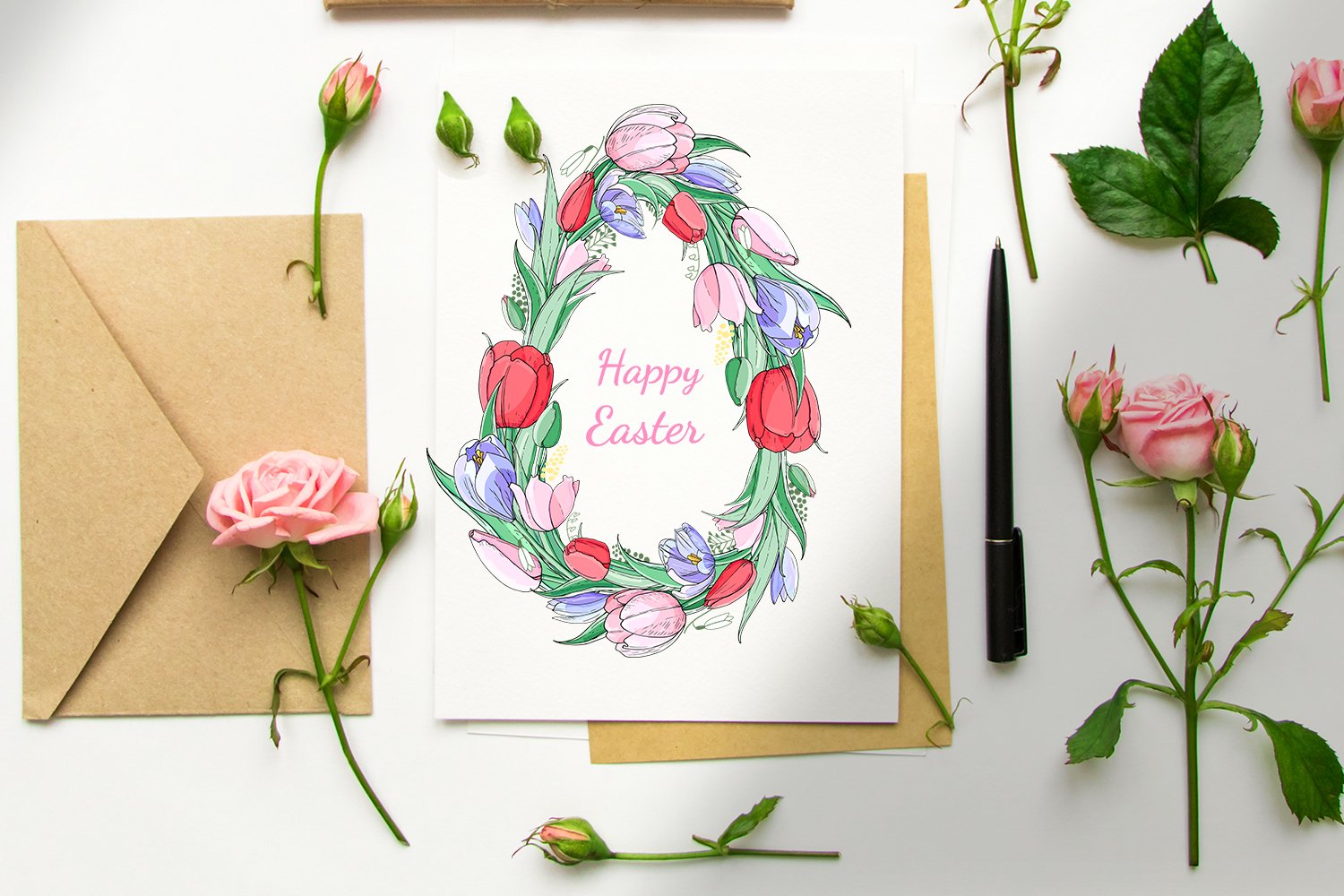 Floral easter greeting card collection. Spring flower eggs