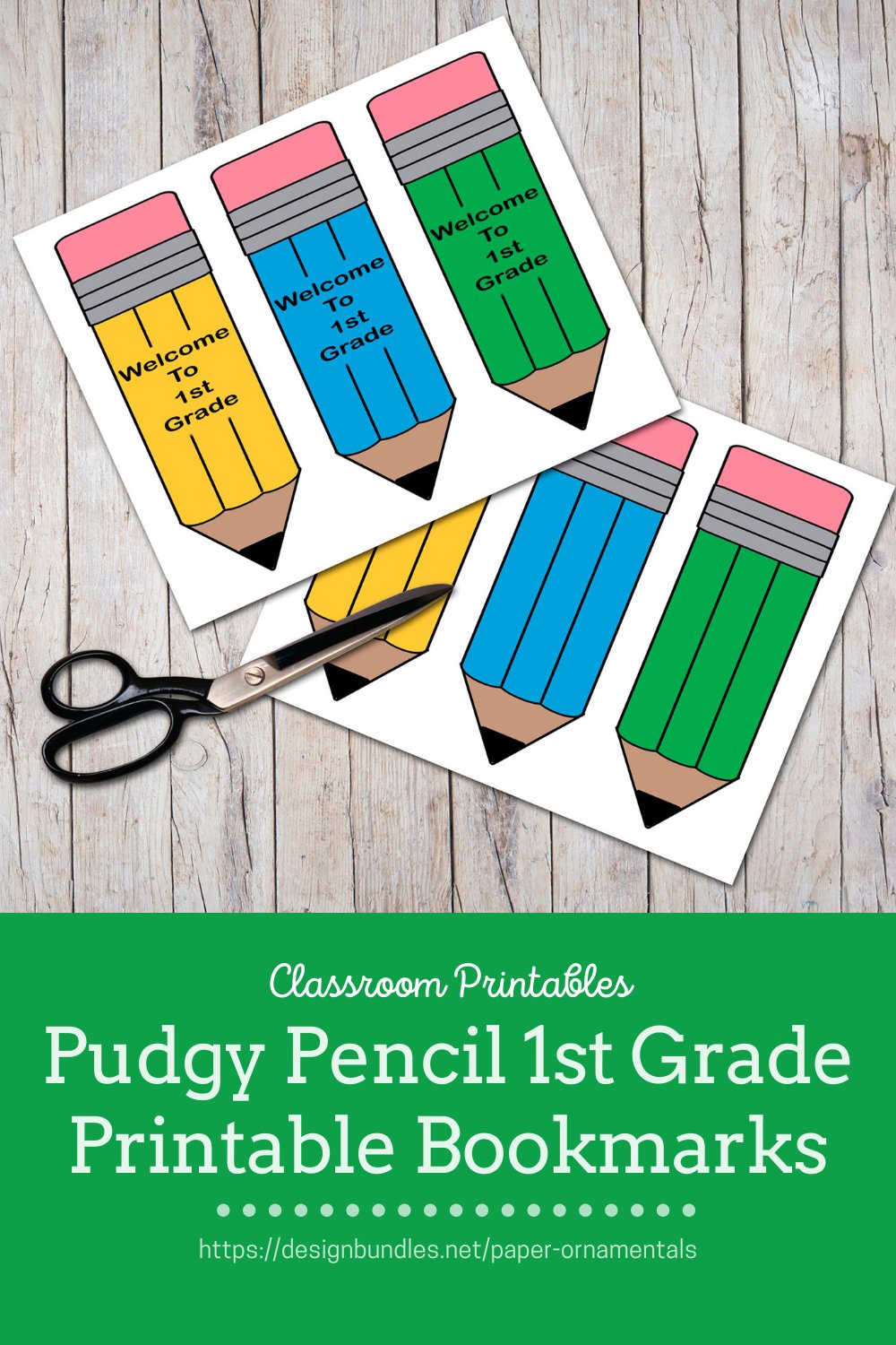 Pudgy Pencils 1st Grade Plain Printable Bookmark Set