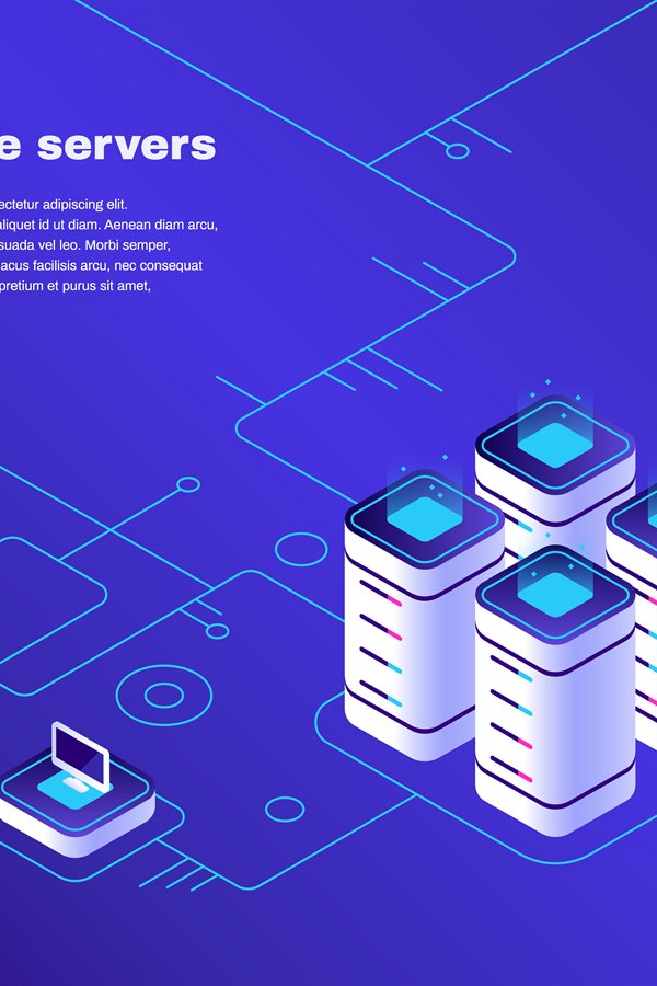 Database servers. Digital datacenter server network. Hosting