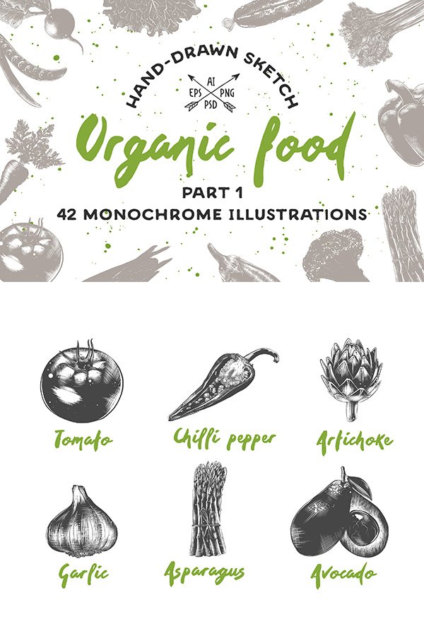 Set of 42 healthy food objects