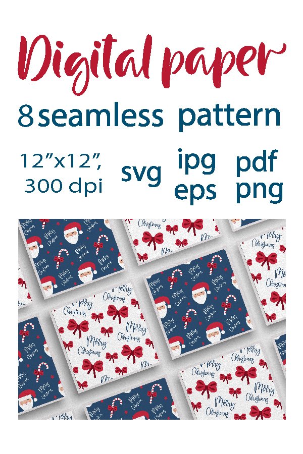 Christmas Digital Paper. Bundle Seamless Patterns SVG. Santa