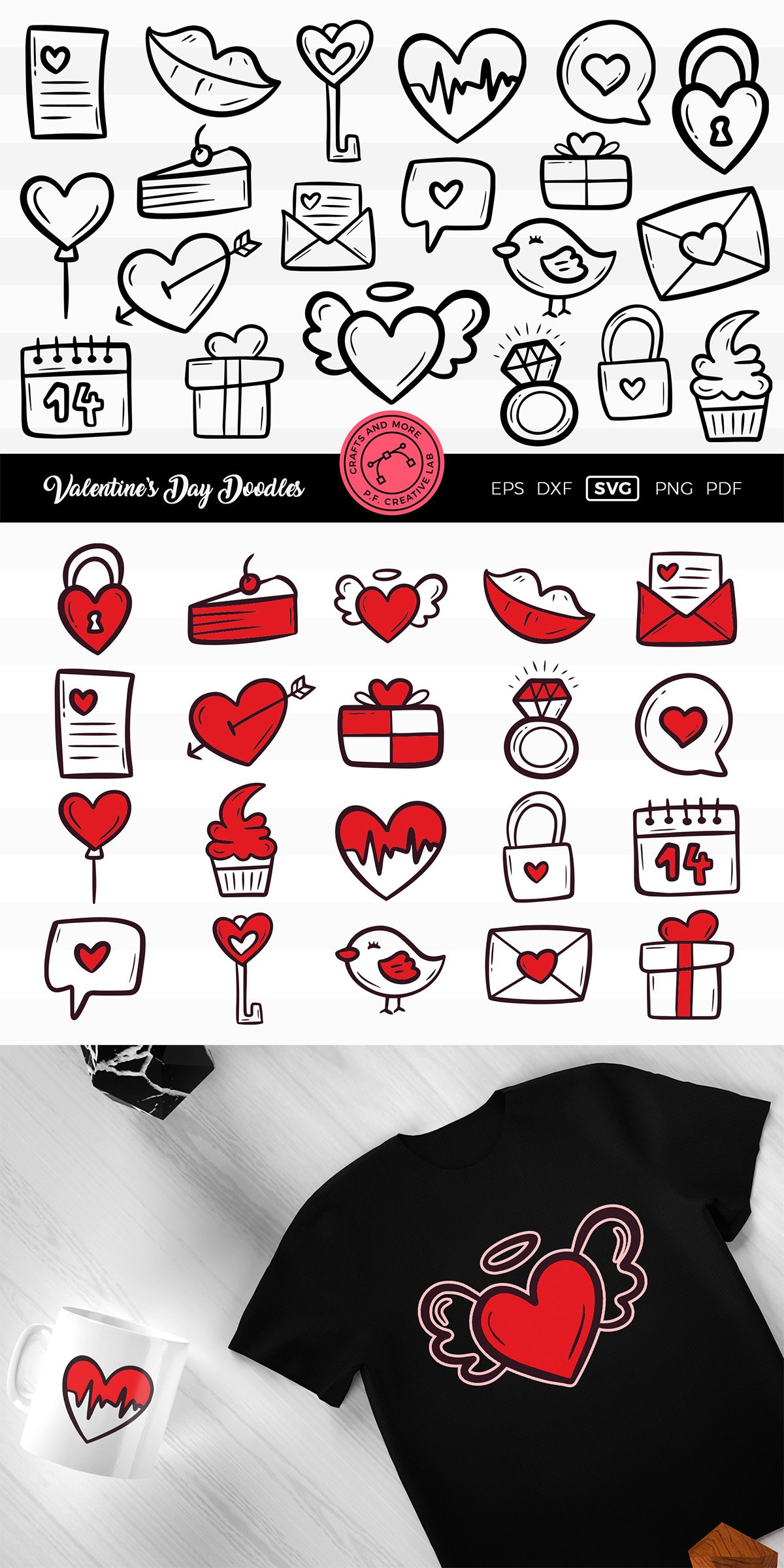 Valentine's Day Doodles Clipart Bundle