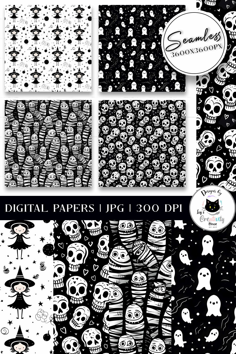 Black Halloween Digital Papers | Seamless Skull Pattern