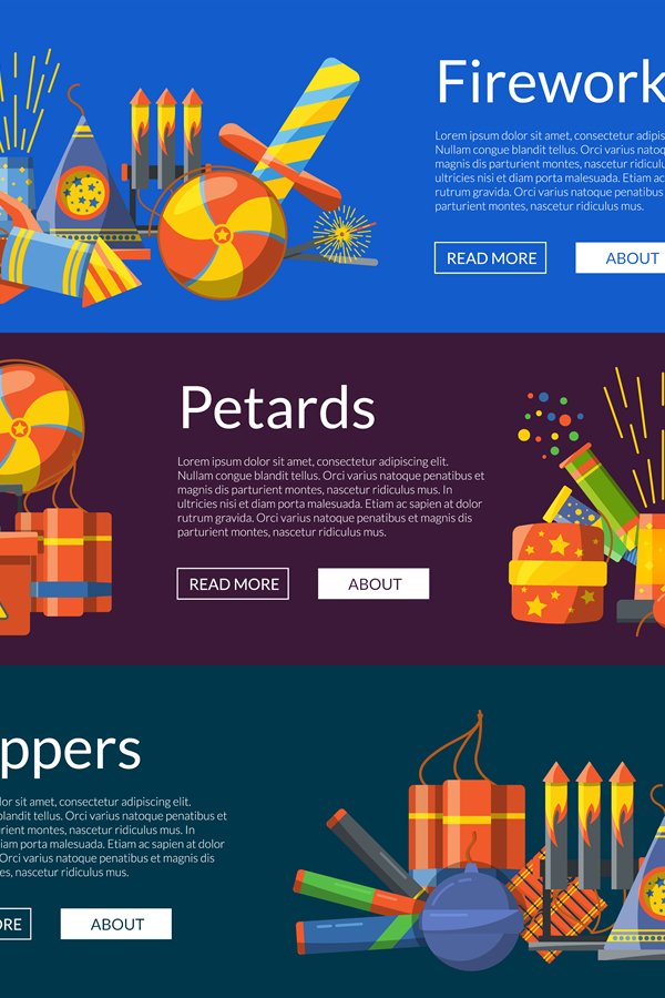 Vector cartoon pyrotechnics banners illustration