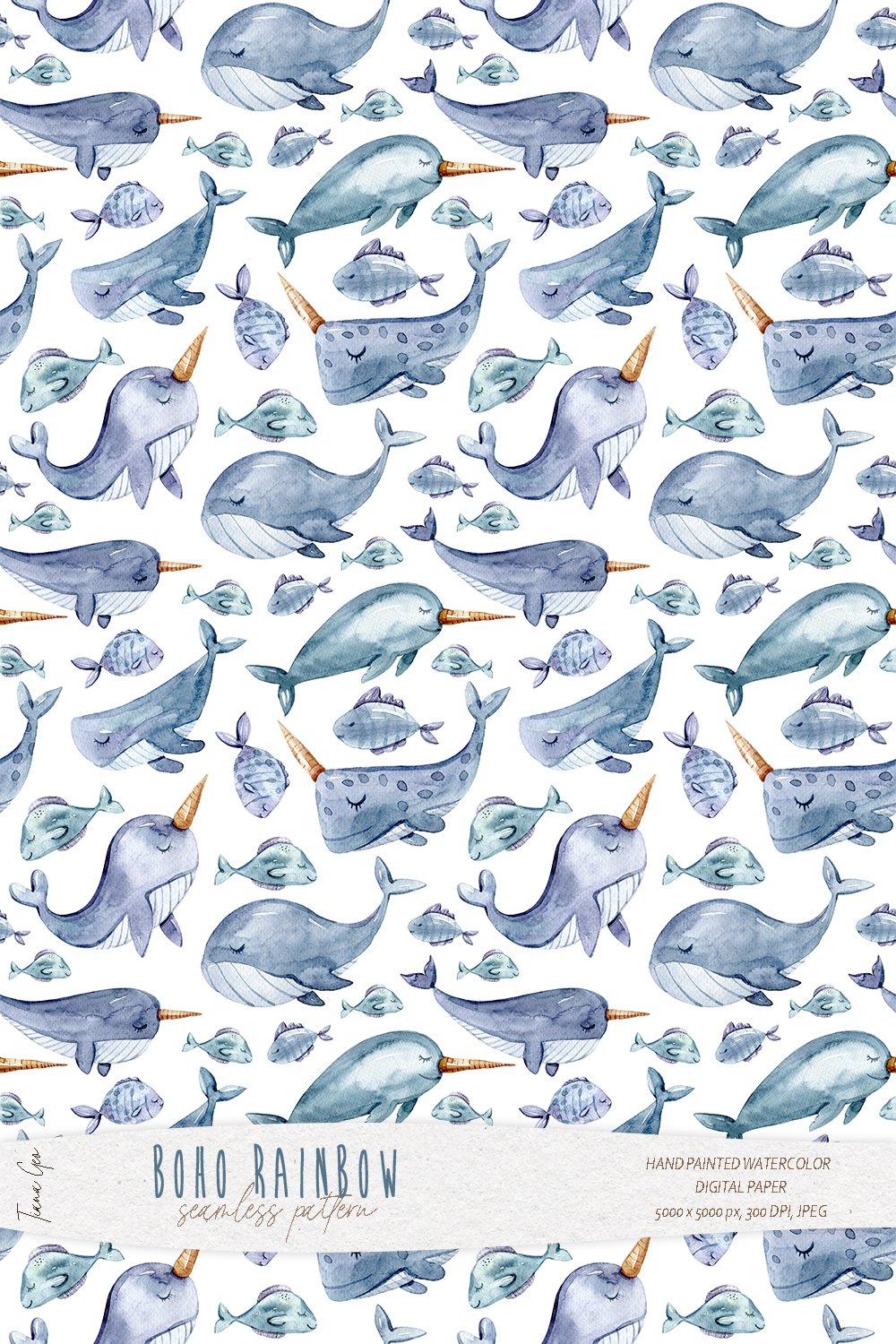 Watercolor nautical seamless patterns. Digital paper pack