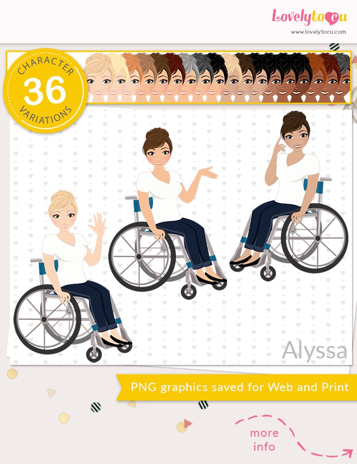 Wheelchair woman avatar, girl illustration, Alyssa LVW01