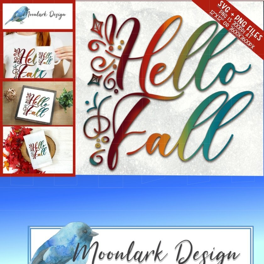 Hello Fall svg cut file, Hello Fall PNG digital download