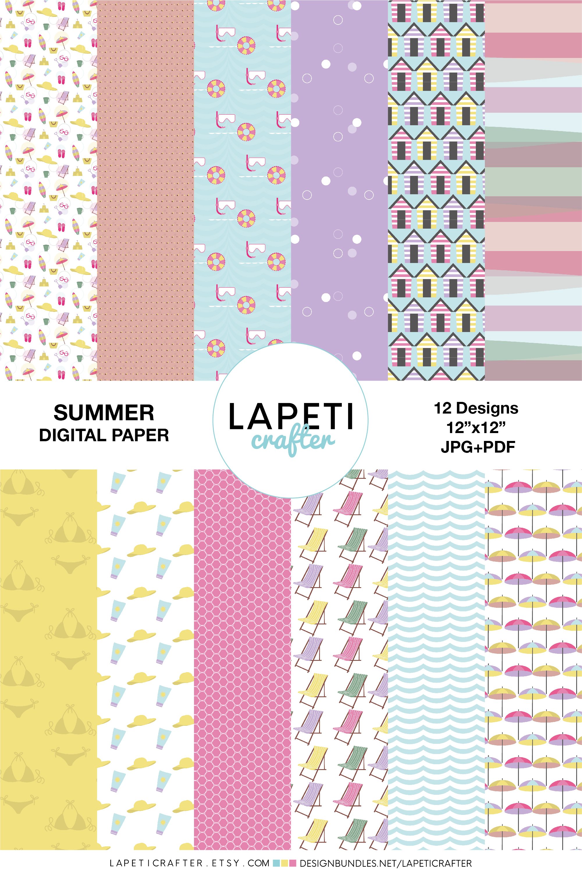 Summer digital papers | Beach scrapbook paper packs