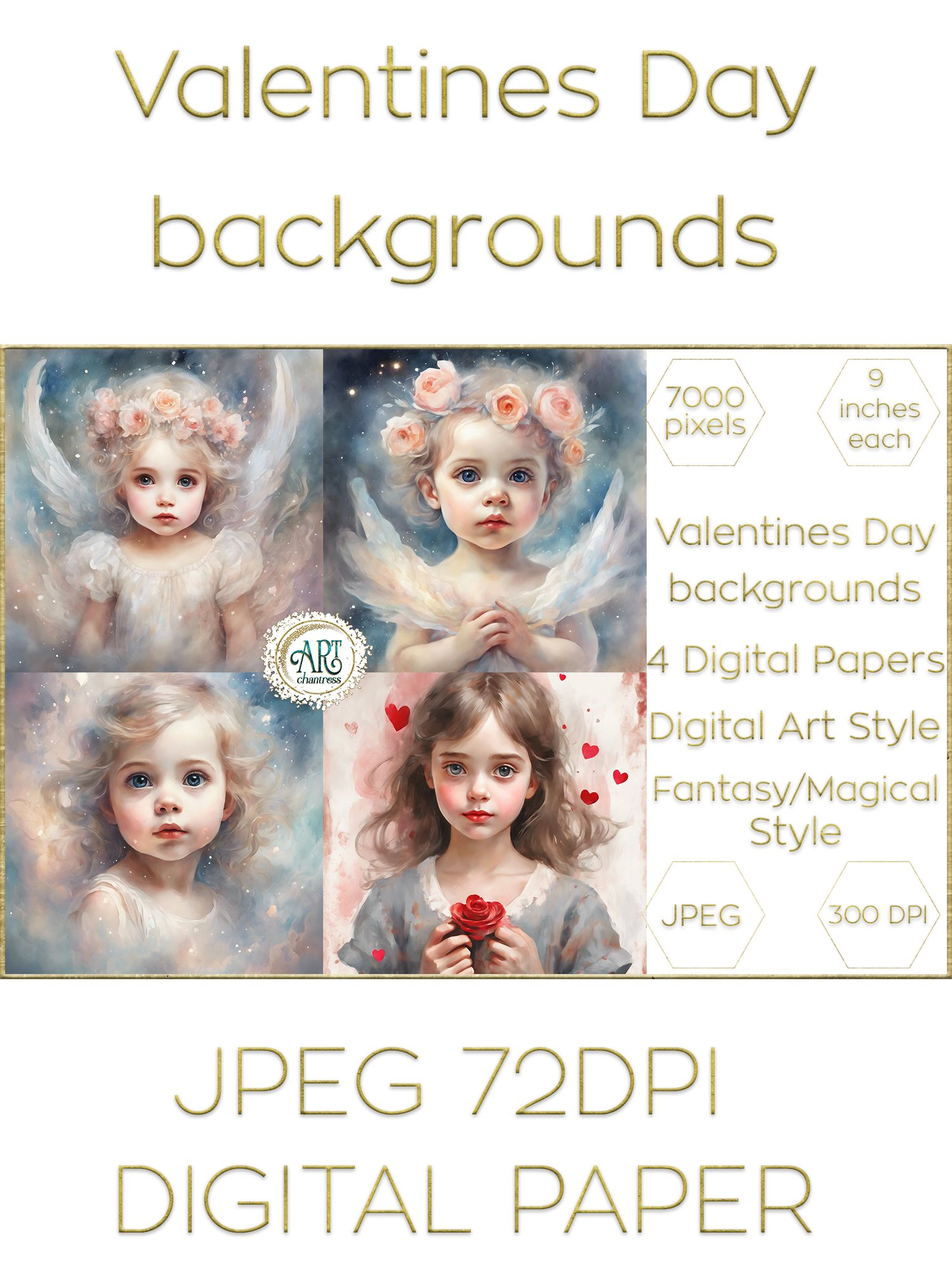 Watercolor Vintage Valentines Day Digital Paper (3109029)