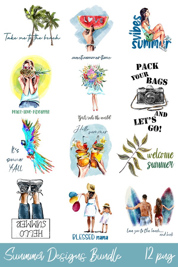 Summer Sublimation Designs Bundle Watercolor Png