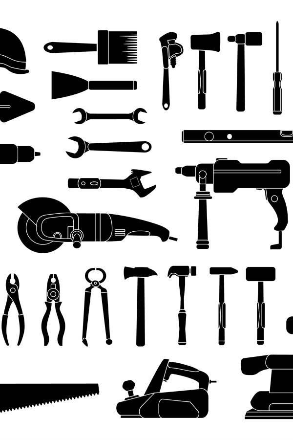 Working hand tools silhouette. Construction and home repair