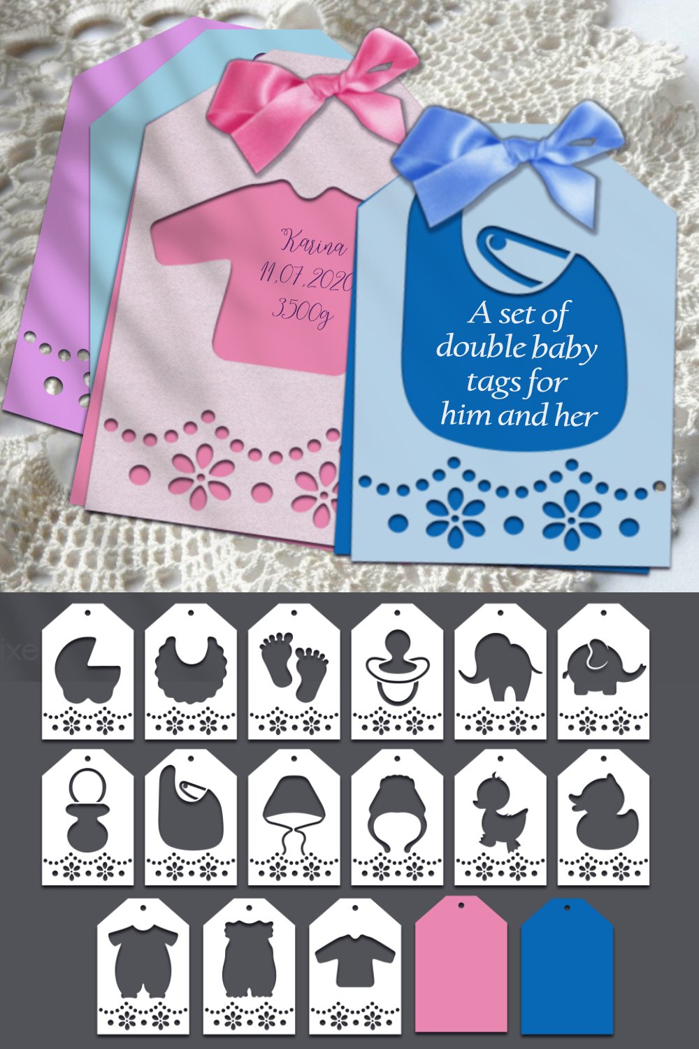 A set of double baby tags for him and her. Cutting file