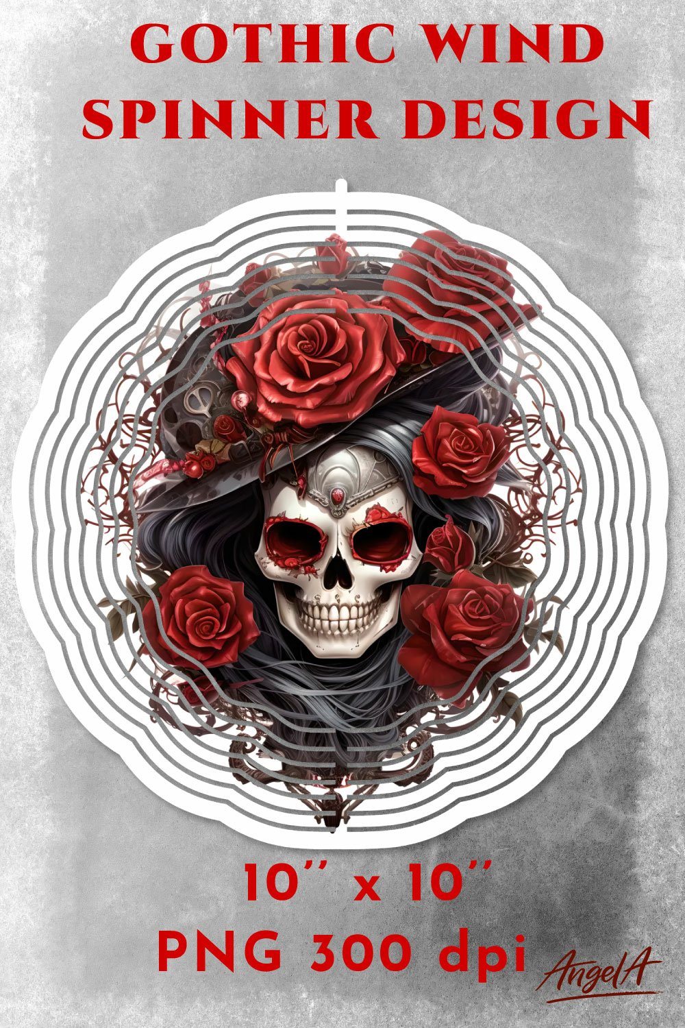 3d gothic woman skull with gothic roses / 3d wind spinner