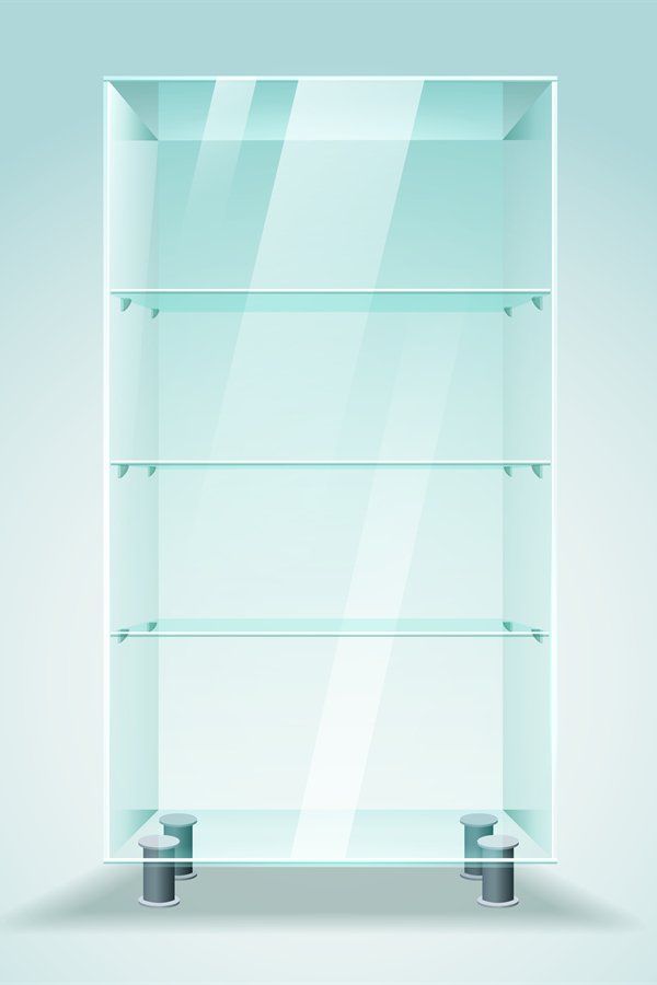 Glass showcase with shelves