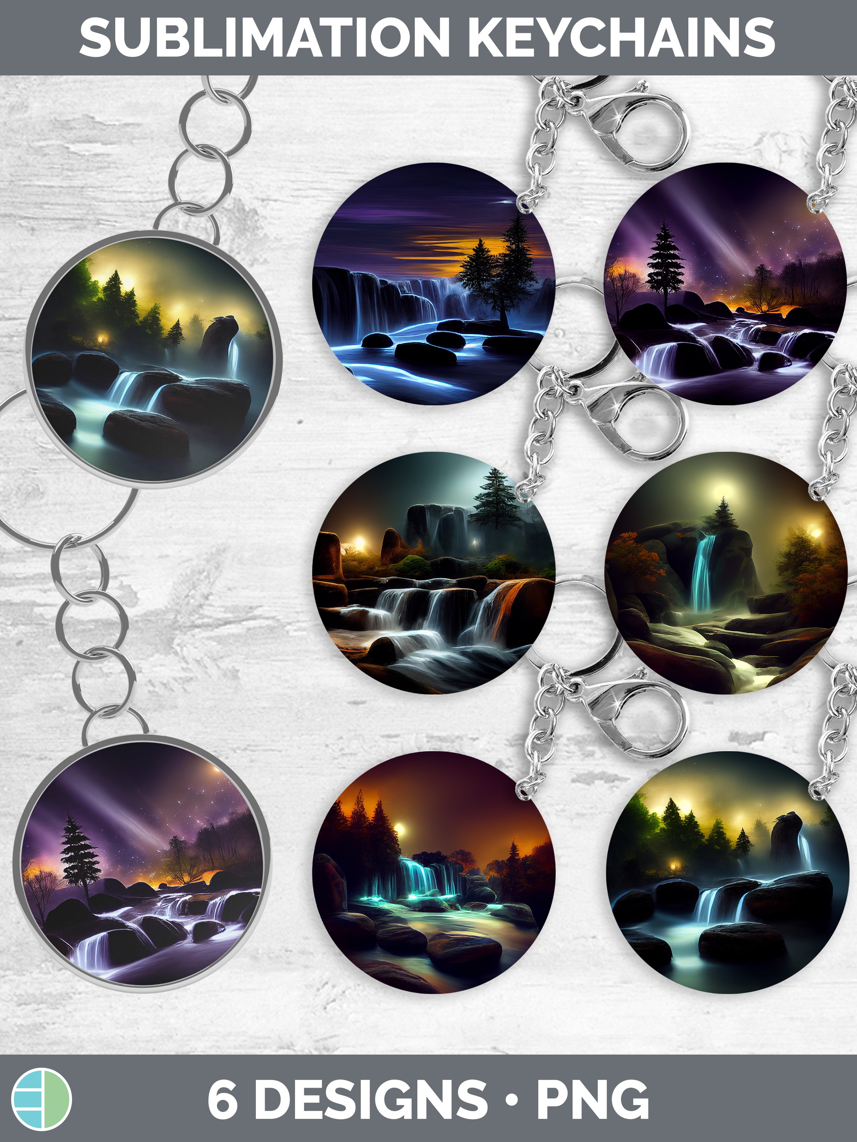 Waterfall Landscape Keychain Bundle | Keyring Sublimation De