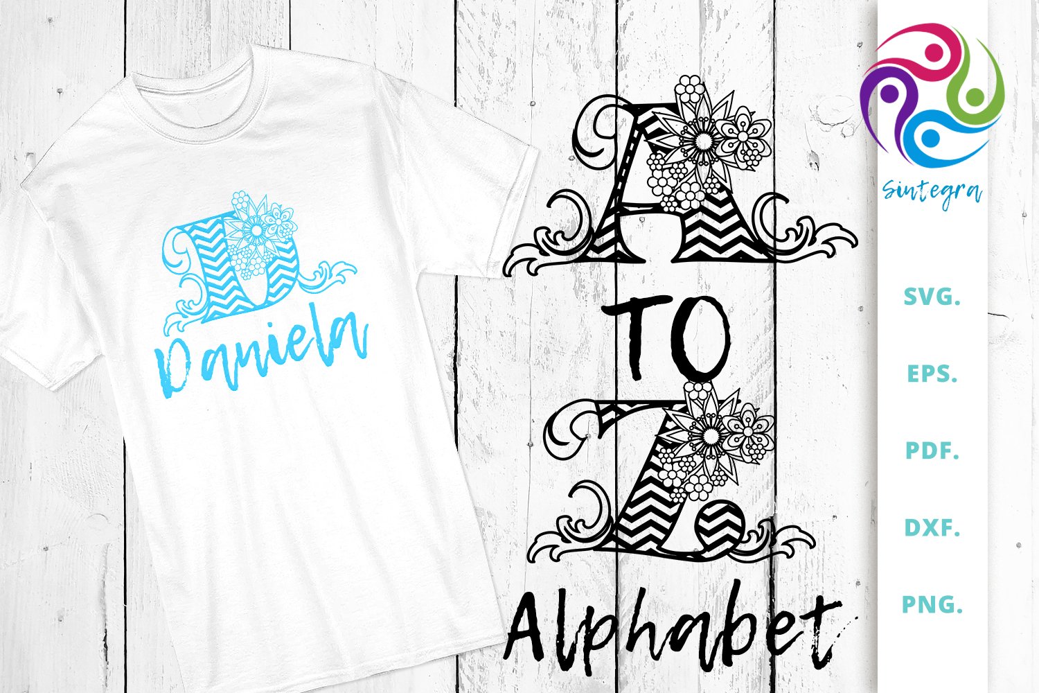 Floral Chevron Alphabet, Letter A to Z, SVG Cut Files