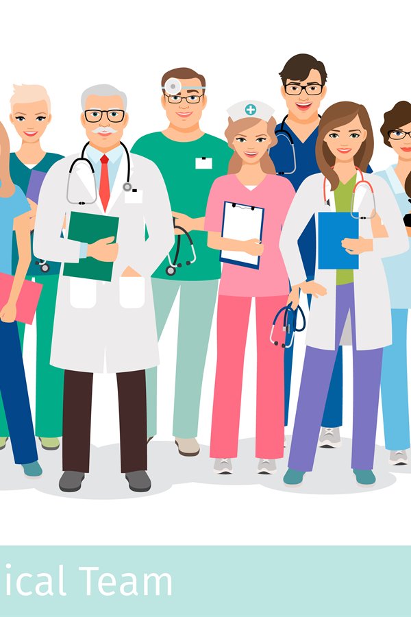 Hospital team isolated on white background