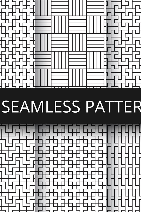 Geometric seamless vector patterns set. Modern line repeat g