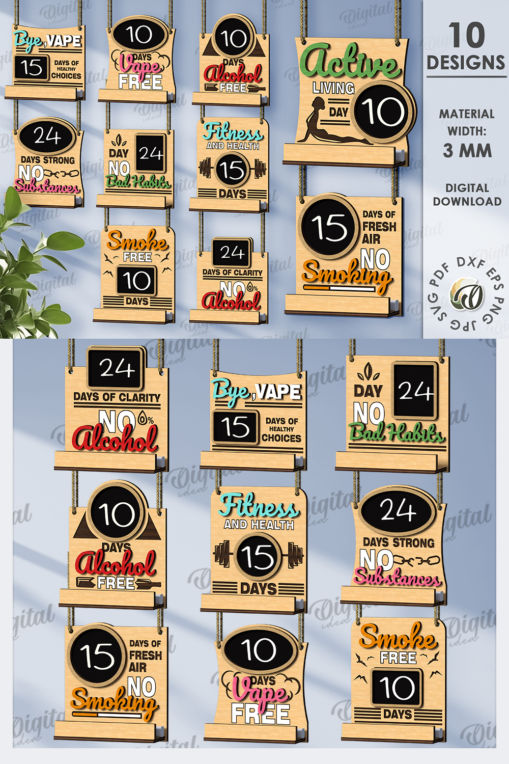 Habit Countdown plaque Bundle Laser cut. Health SVG