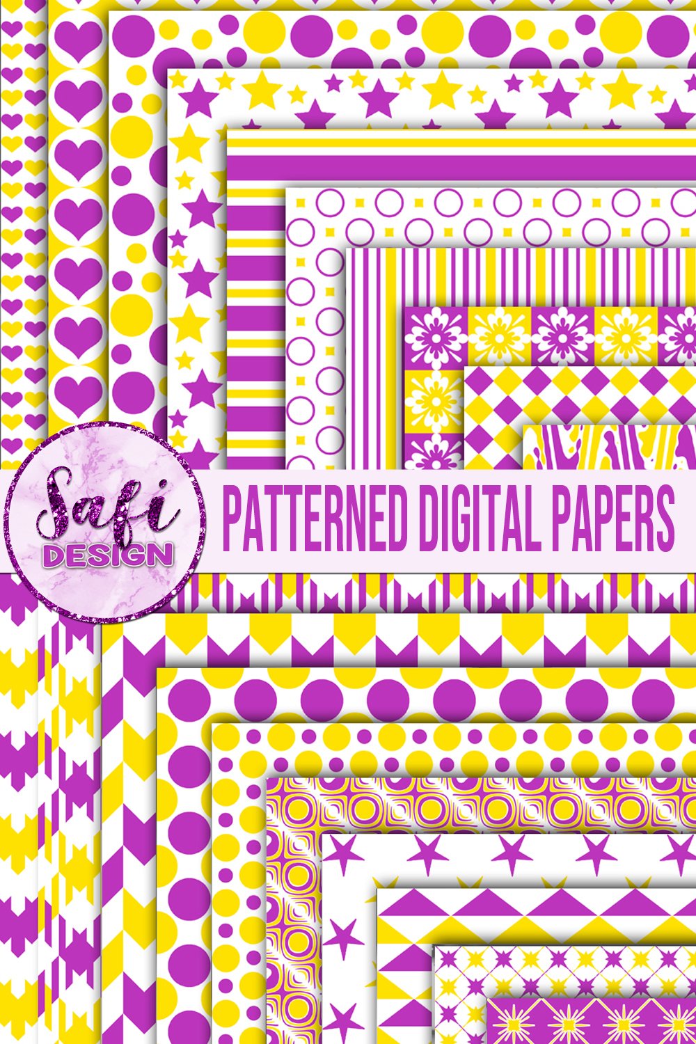 Digital Papers Backgrounds - Yellow and Purple Patterns