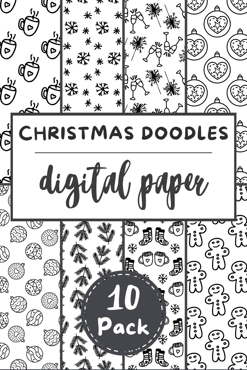 Christmas Doodles Digital Paper, Cute Christmas Patterns