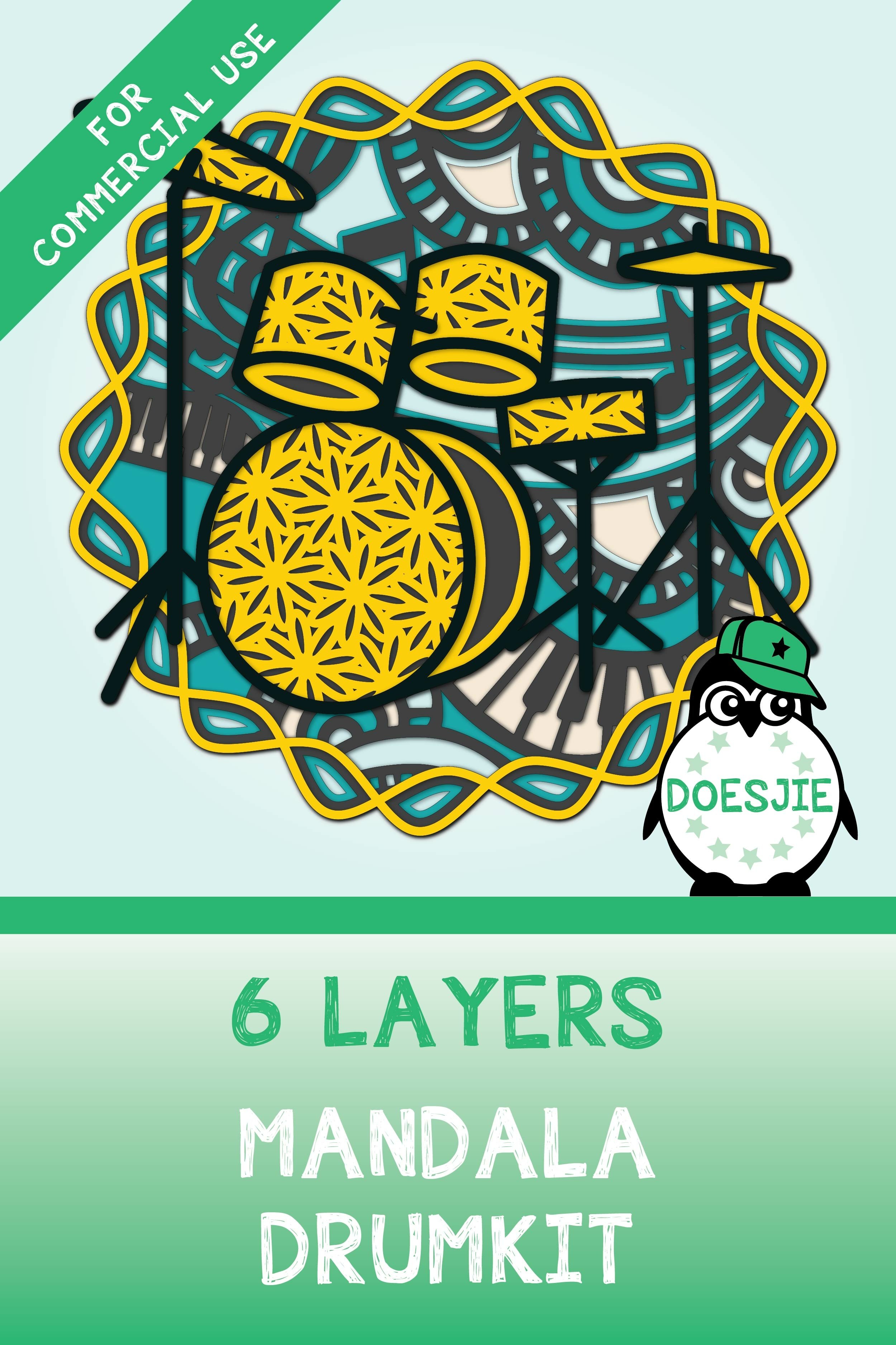 Drumkit 3d svg layered mandala music instrument drum kit