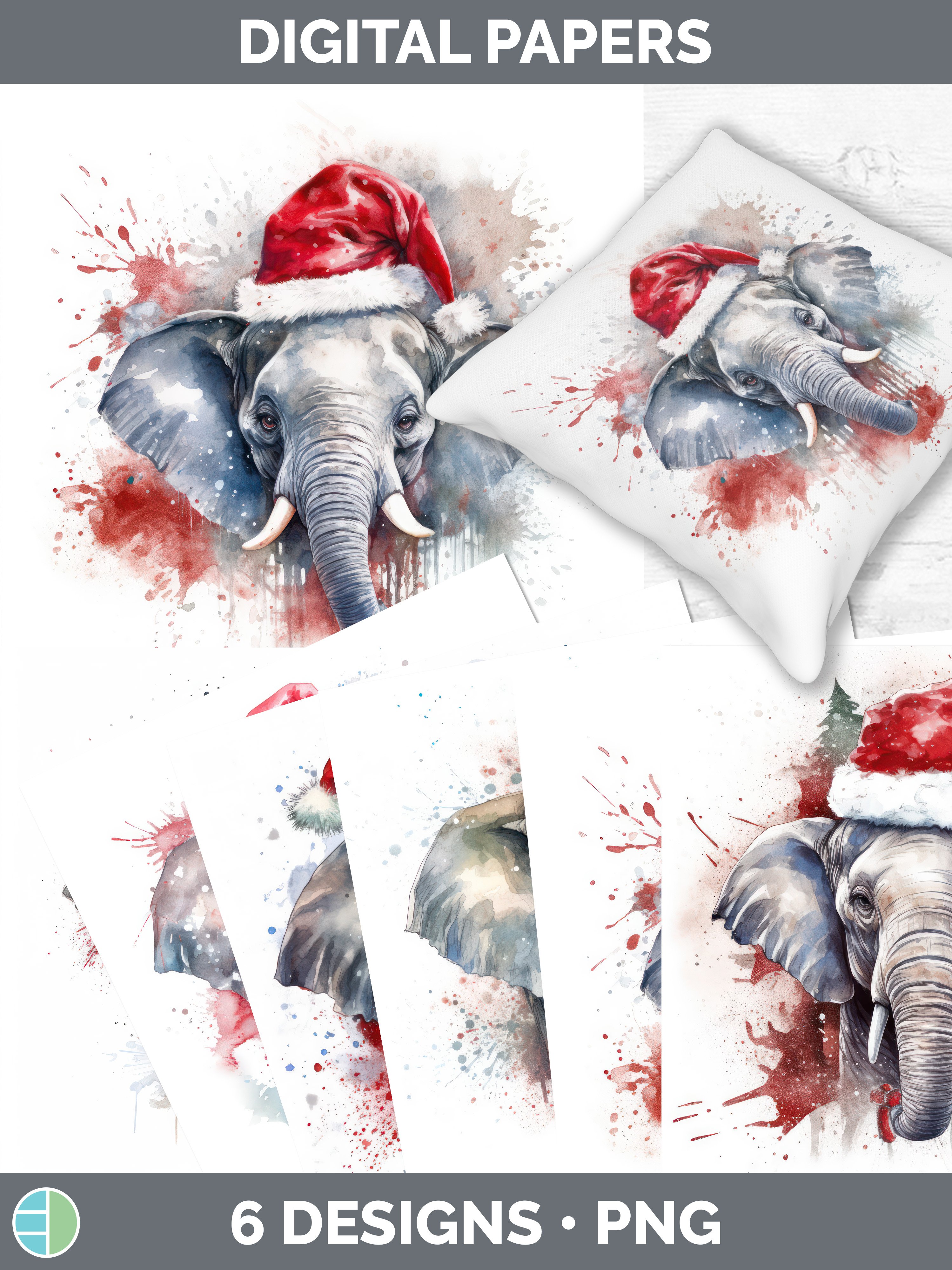 Christmas Santa Hat Elephant Paper Backgrounds | Digital Scr