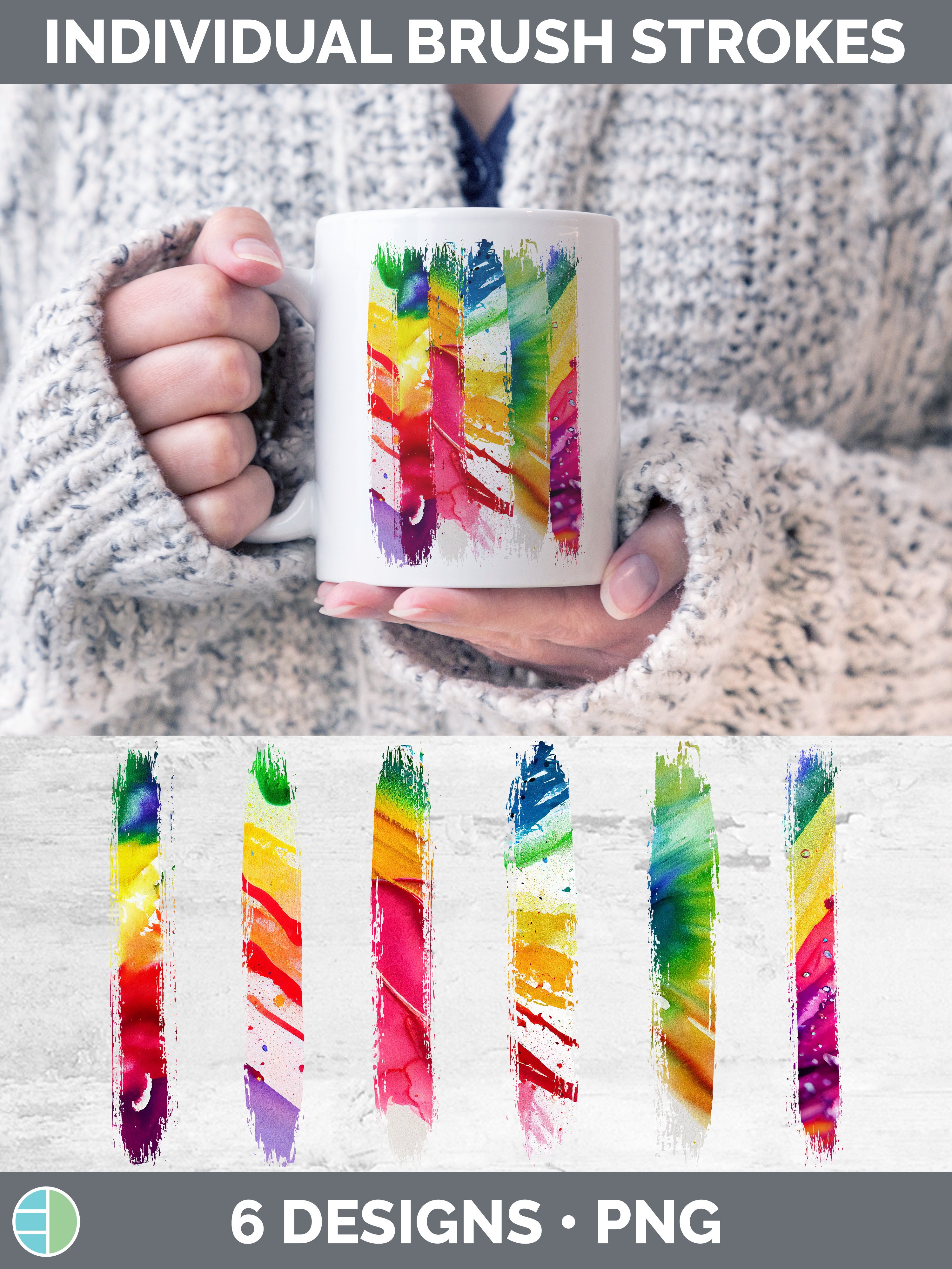 Watercolor Rainbow Brush Strokes PNG | Sublimation Designs