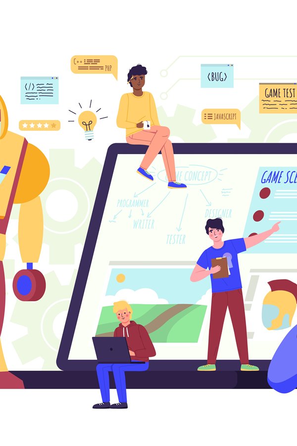 Game developers team. People group work, digital entertainme