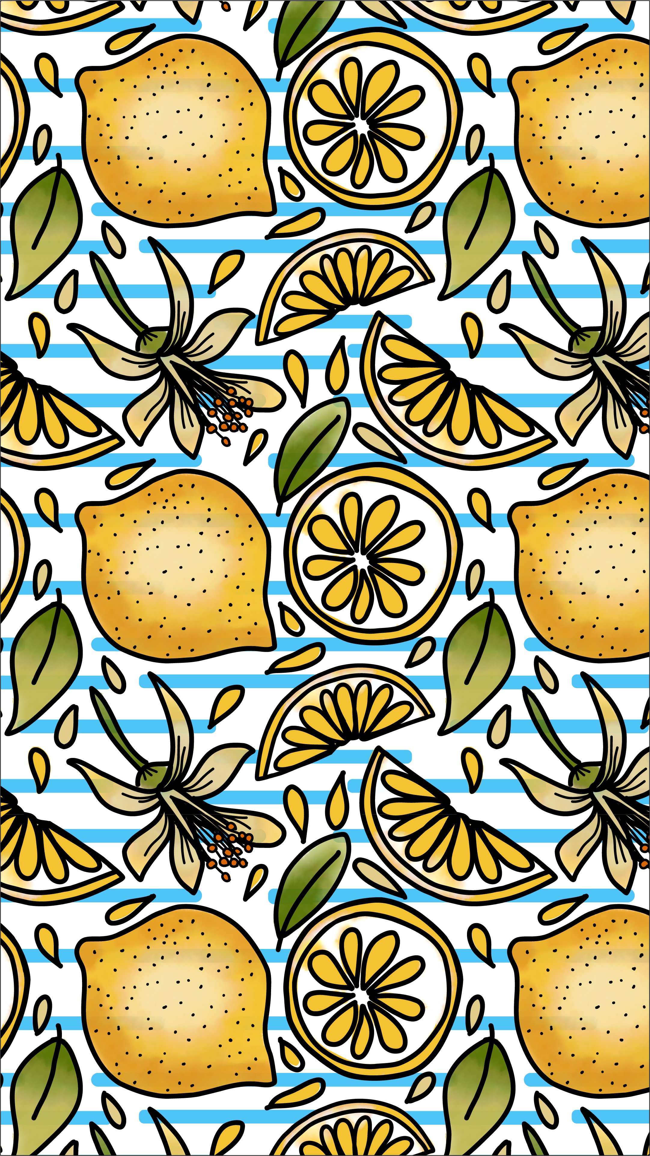 Lemon Clipart - Hand Drawn watercolor and repeating pattern