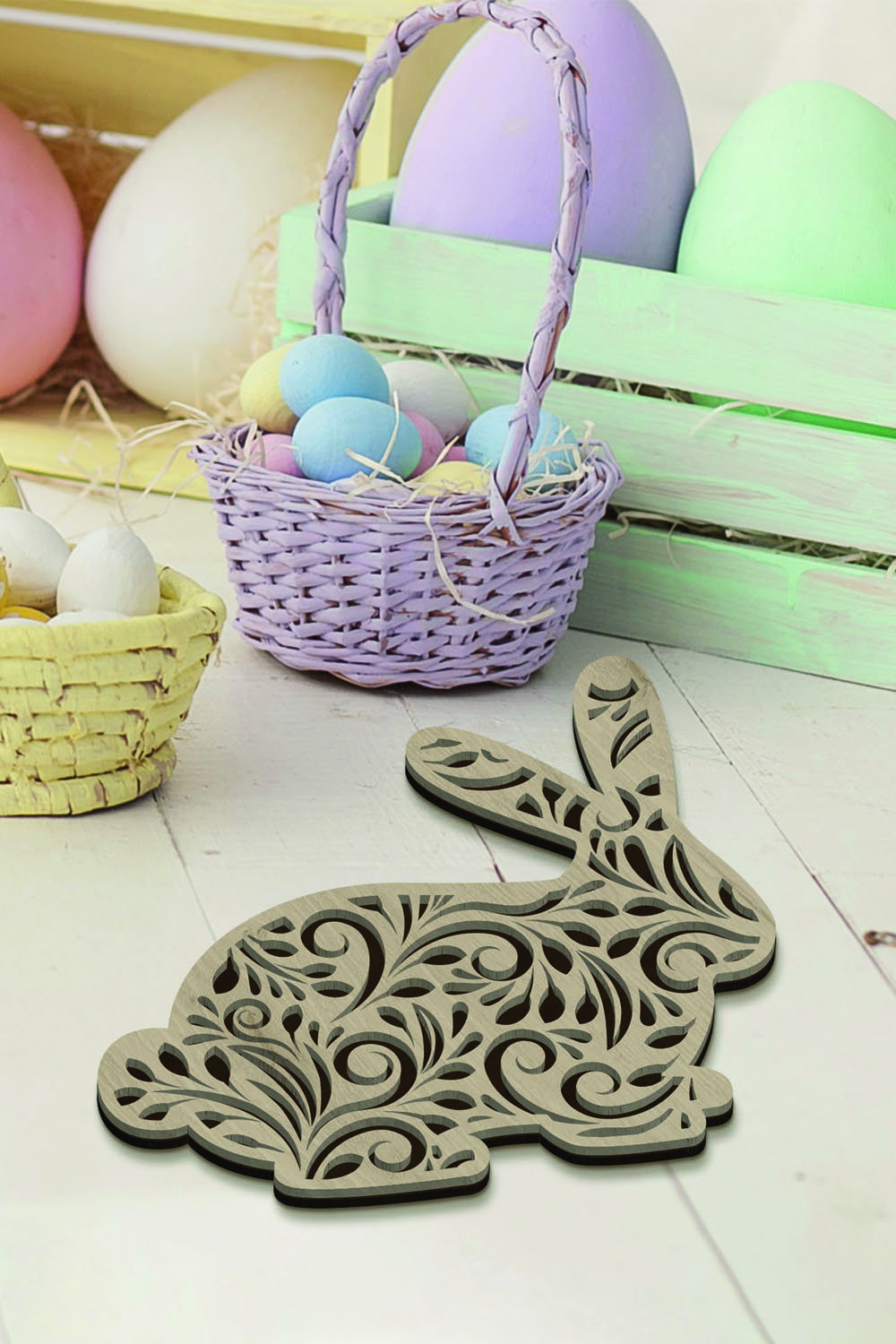 Rabbit Easter Layered Template, Wood Cut