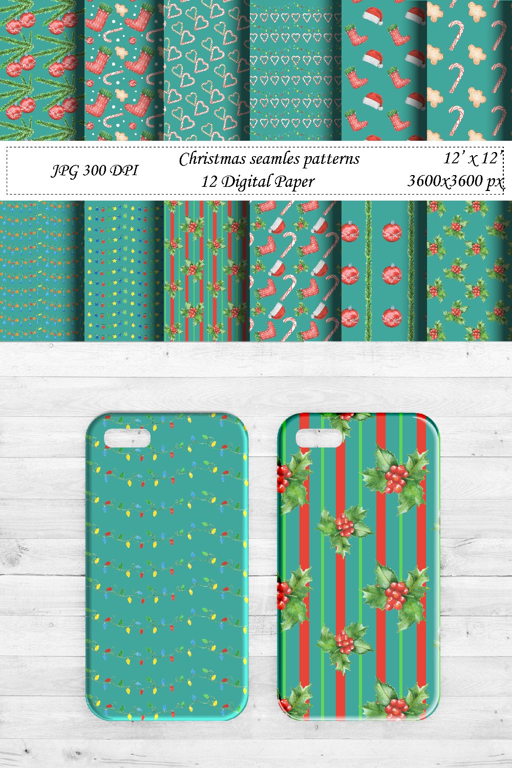 Christmas seamless pattern.Mint digital paper.Santa,New year