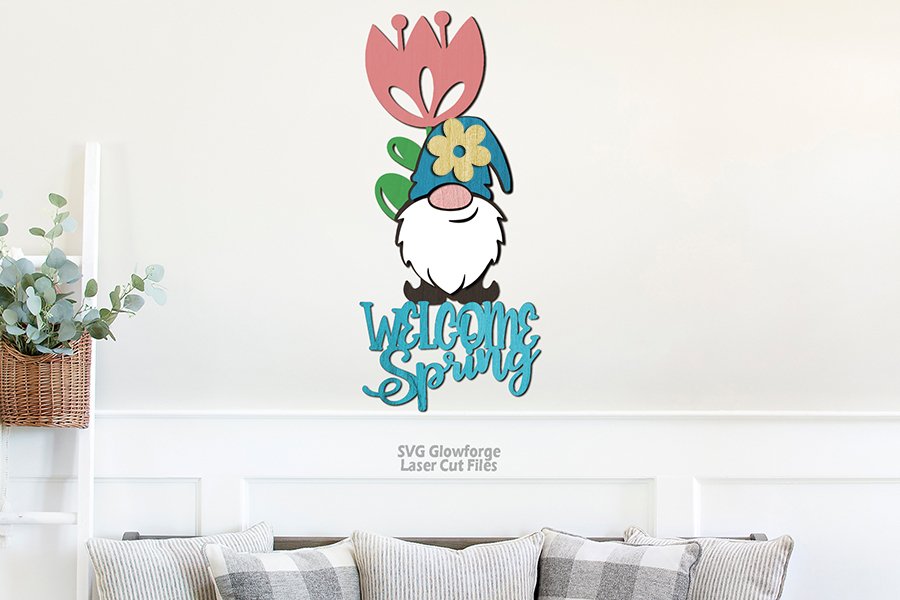 Welcome Spring Gnome Sign SVG Glowforge Laser Files